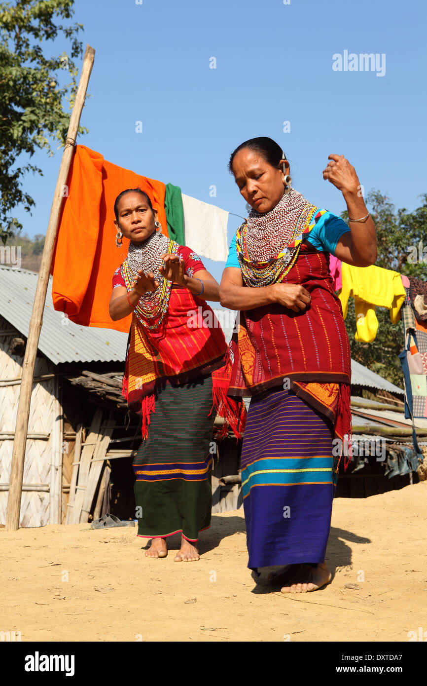 Women of the Tripura tribe dancing in their village in the Bandarban ...
