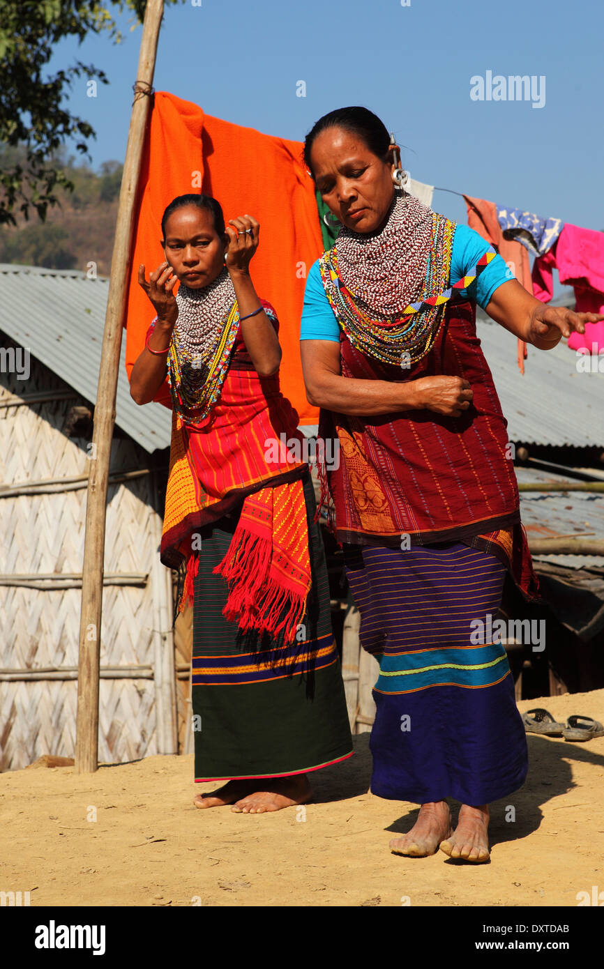 Women of the Tripura tribe dancing in their village in the Bandarban ...