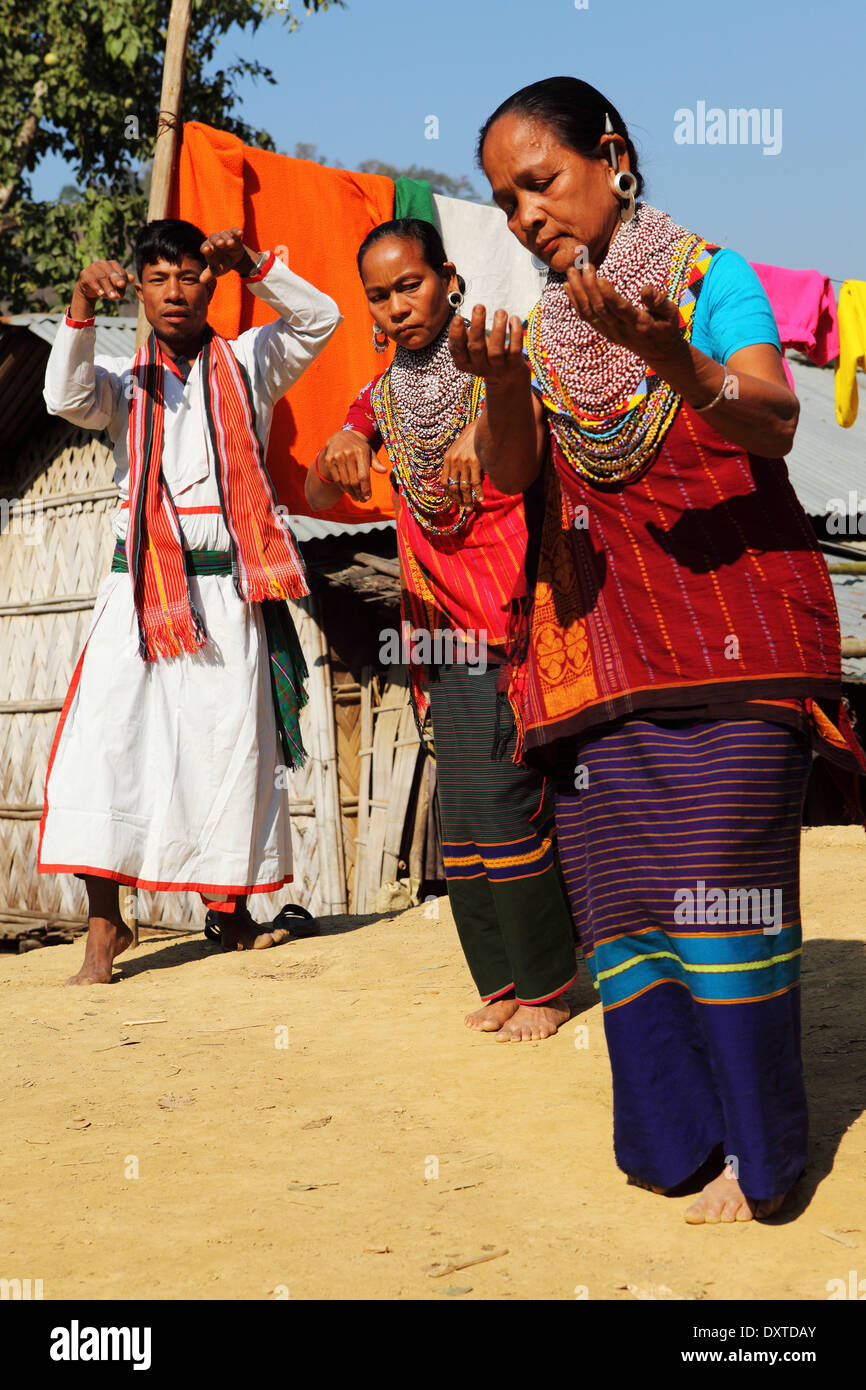 Men and women of the Tripura tribe dancing in their village in the ...