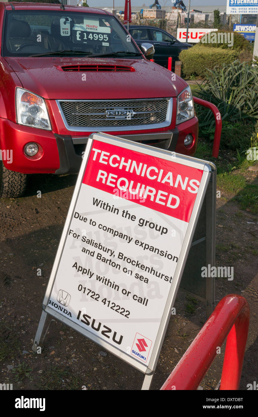 Situation vacant technicians required sign outside UK Isuzu car dealer ...