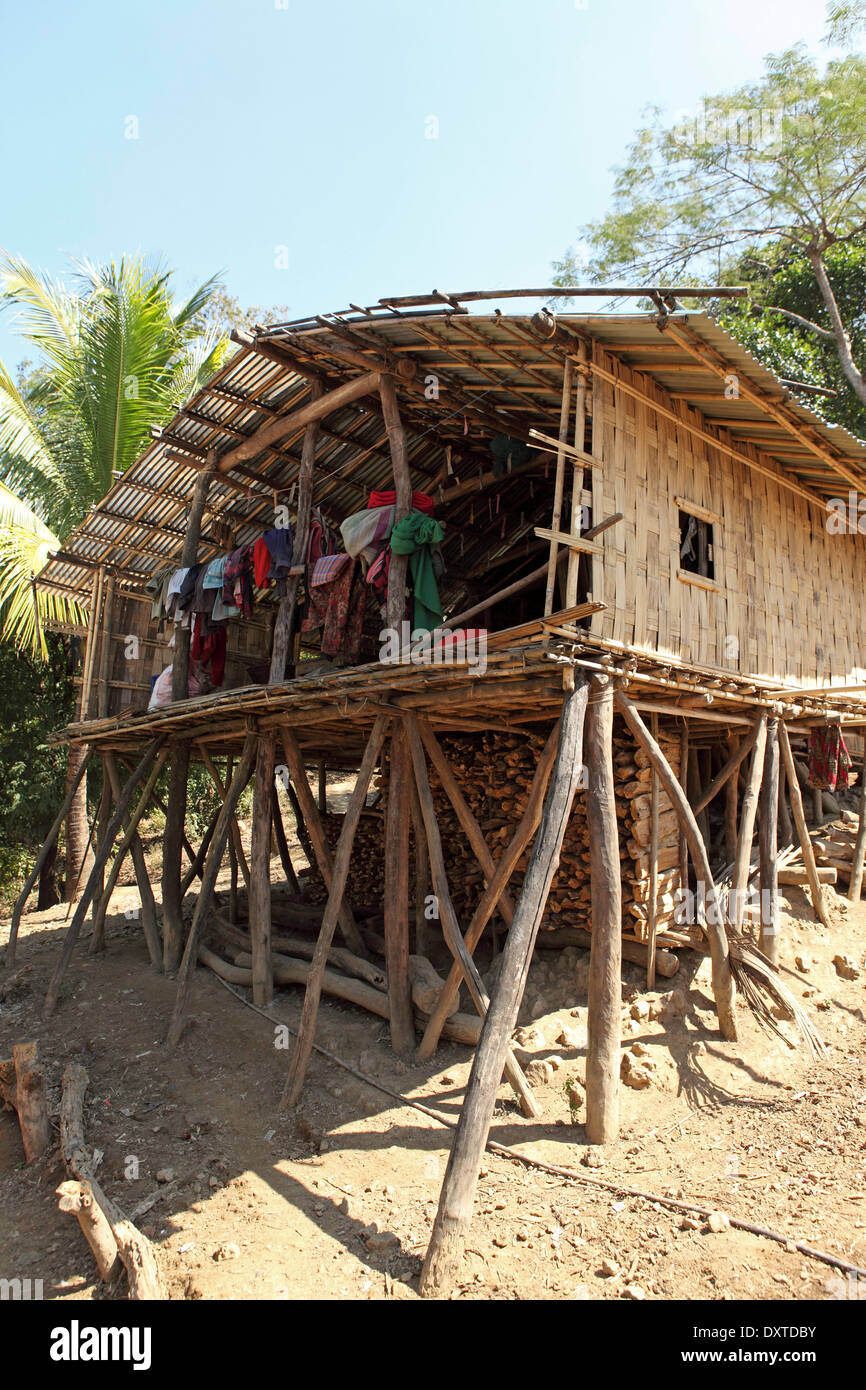 A Murong tribal hut in Baganpara village in the Bandarban region of ...