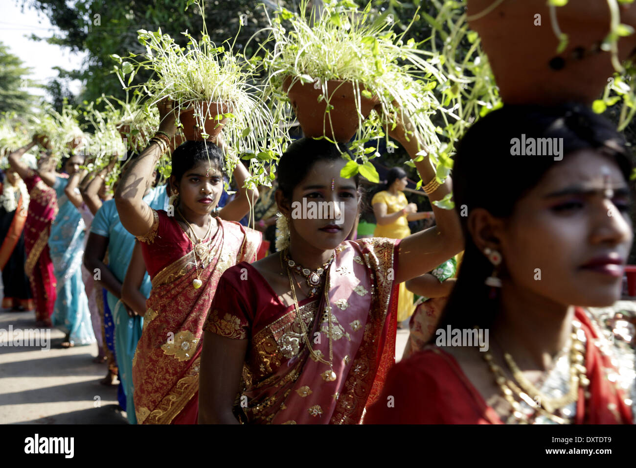 Yangon, Myanmar. 30th Mar, 2014. Hindu devotees celebrate a traditional ...