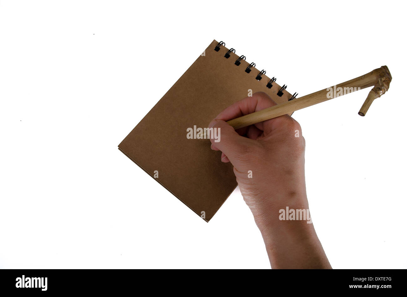 Recycled paper blank notepad with pen on white background Stock Photo ...