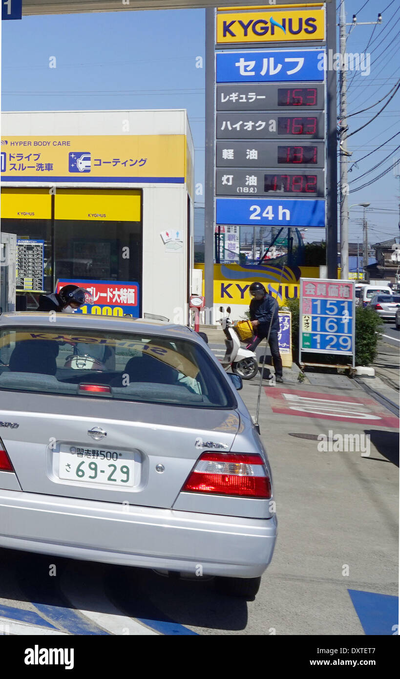 Tokyo, Japan. 3rd Mar, 2014. Business at suburban self-service gas ...