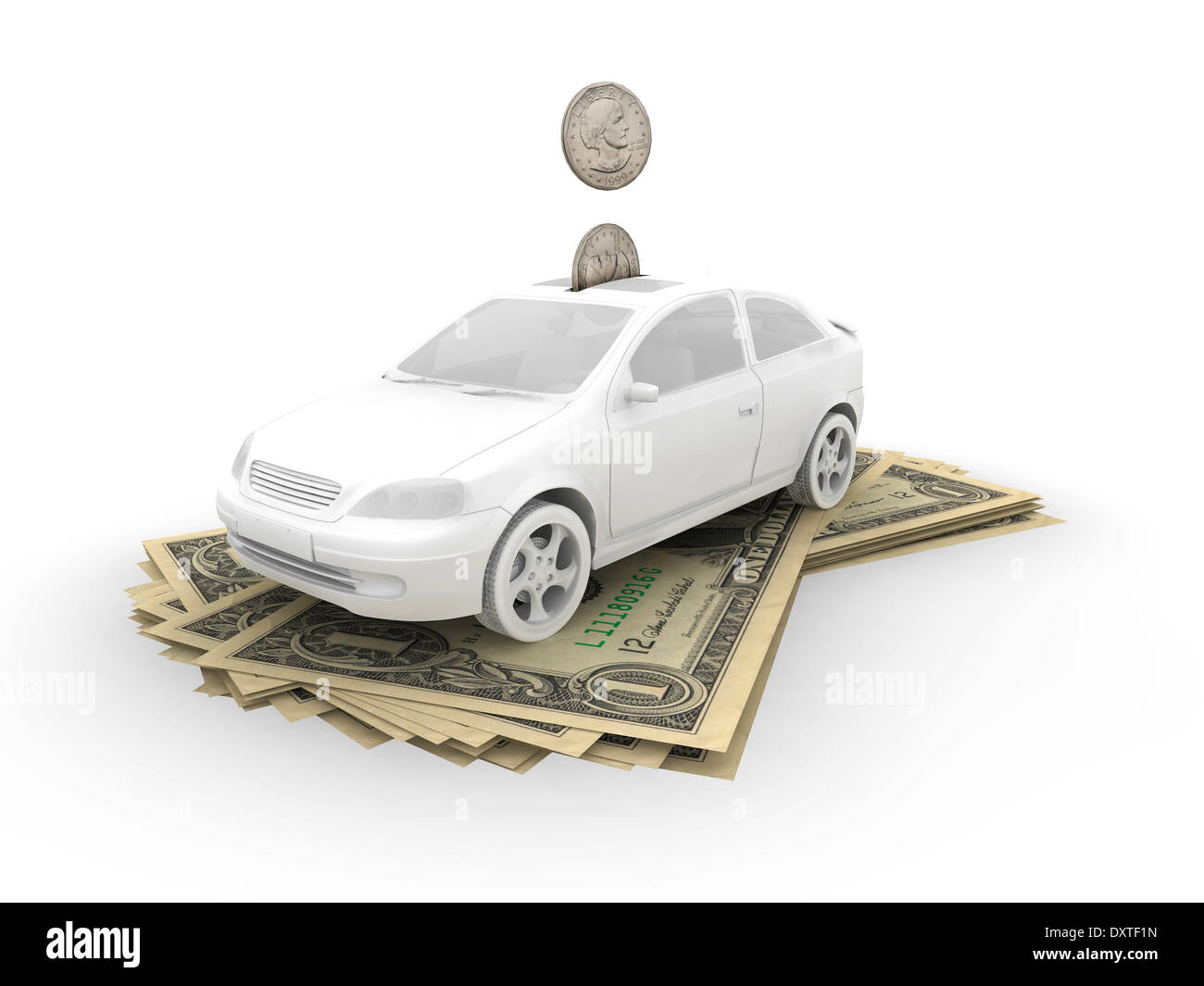 Car on dollar bills and coins Stock Photo - Alamy
