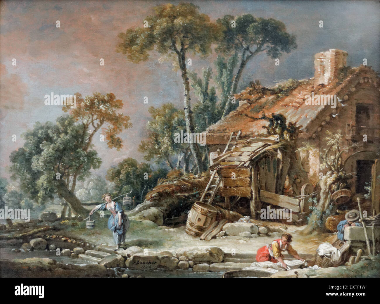 François Boucher - Landscape with farm house - XVIII th Century ...