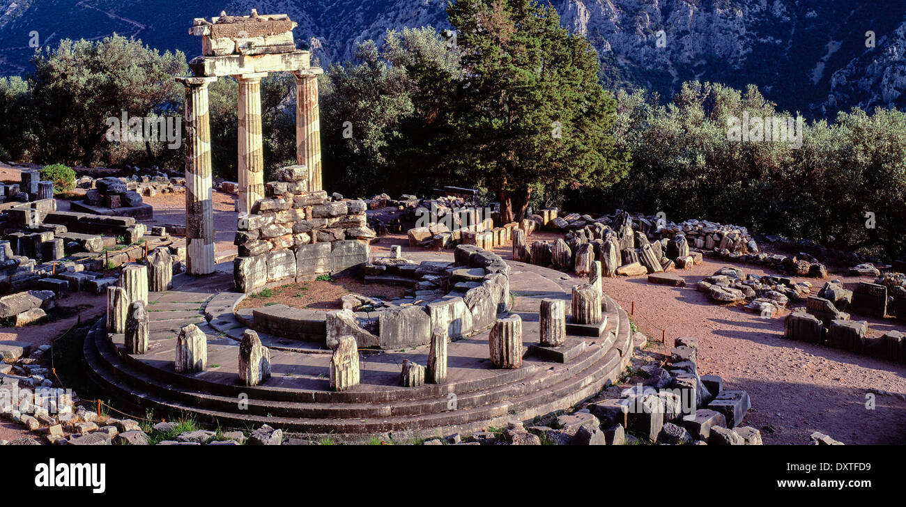 the Tholos ruins in the Sanctuary of Athena or Marmaria ancient Delphi ...