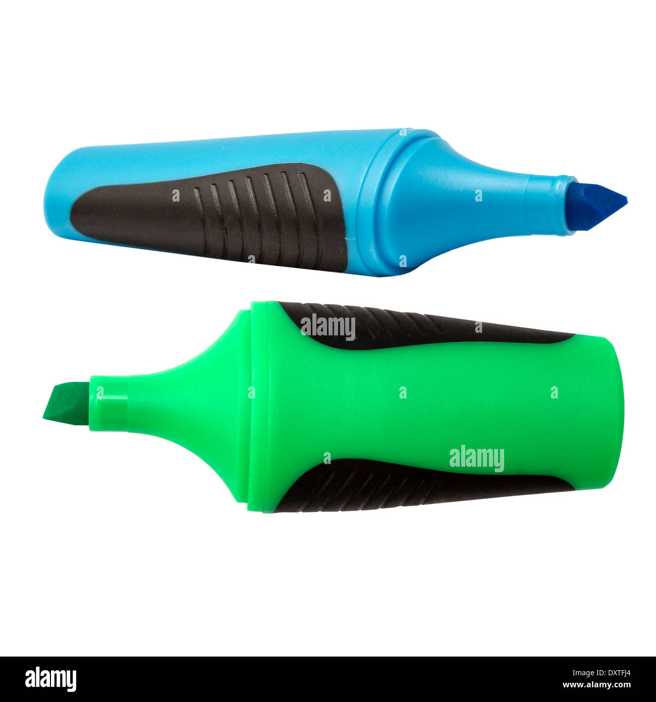 Blue and green highlighter isolated on white background Stock Photo - Alamy