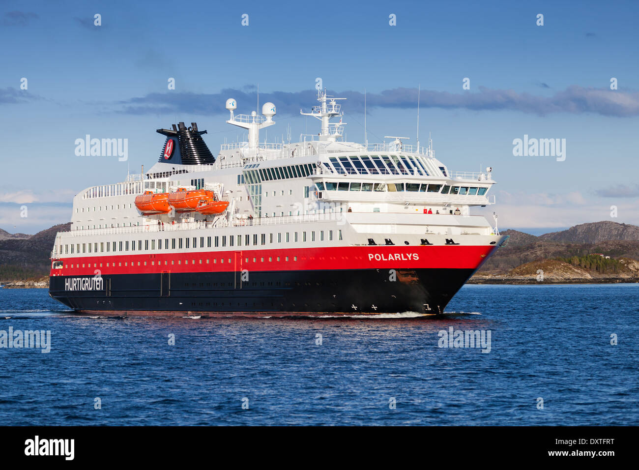 RORVIK, NORWAY - MAY 2013: Norwegian passenger cruise ship MS Polarlys ...