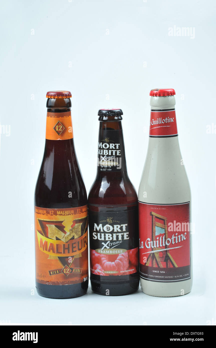 Three beer bottles from Belgium. Belgium is known as the country of ...