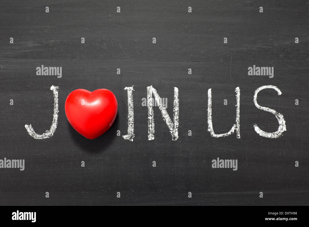 join us phrase handwritten on school blackboard Stock Photo - Alamy
