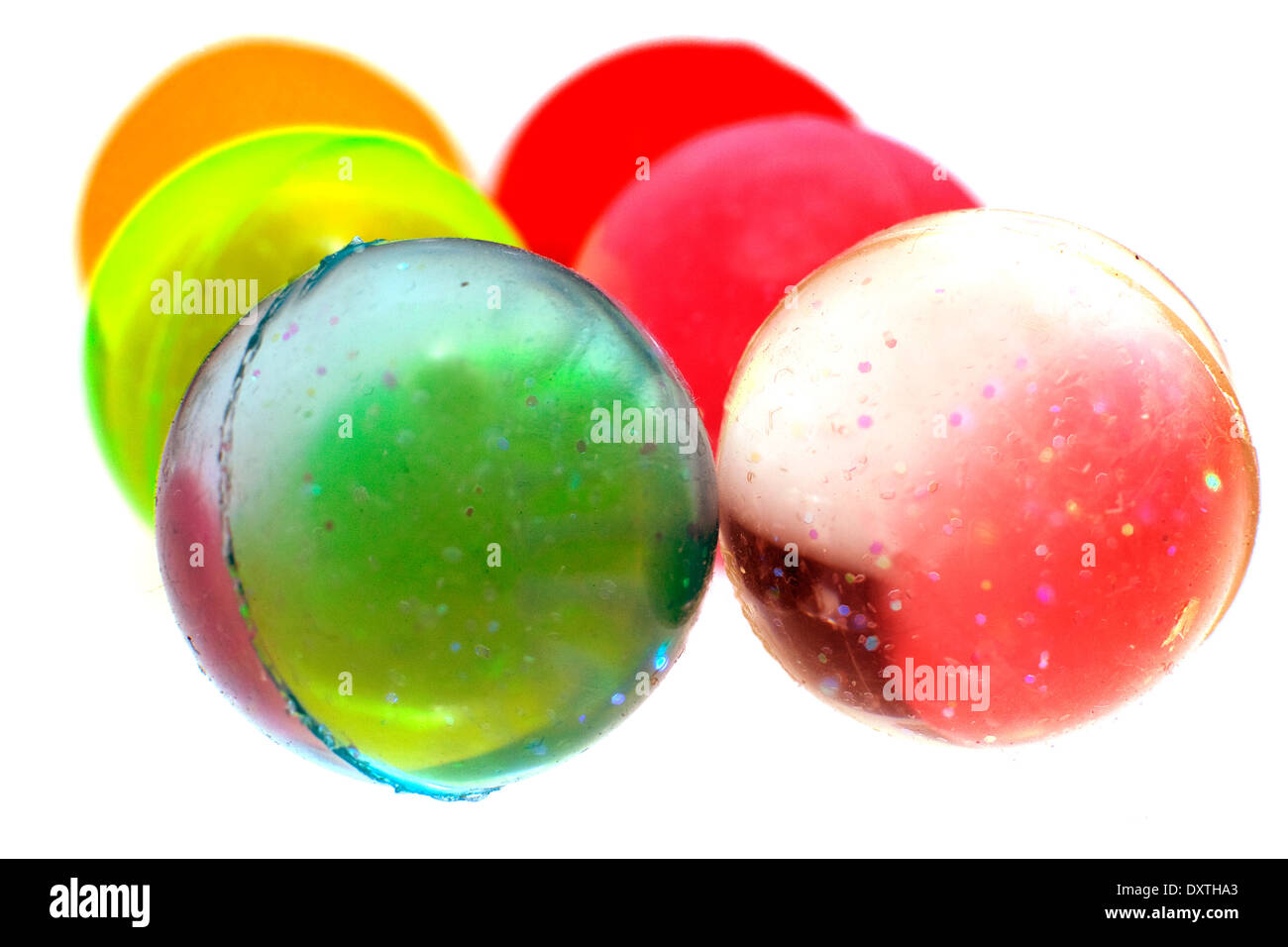 Transparent rubber coloured balls, London Stock Photo - Alamy