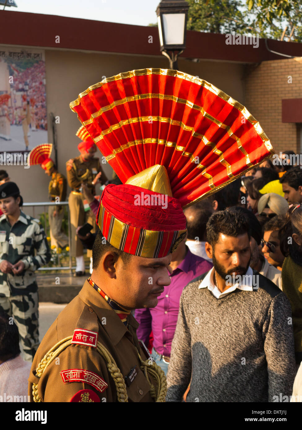 India, Punjab, Amritsar, Wagah border post with Pakistan, BSF soldier ...