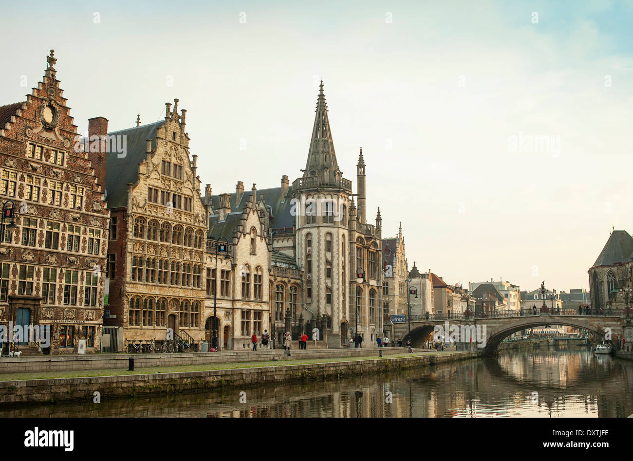 "Graslei harbor" on Leie river in medieval Ghent town, Belgium, Europe ...
