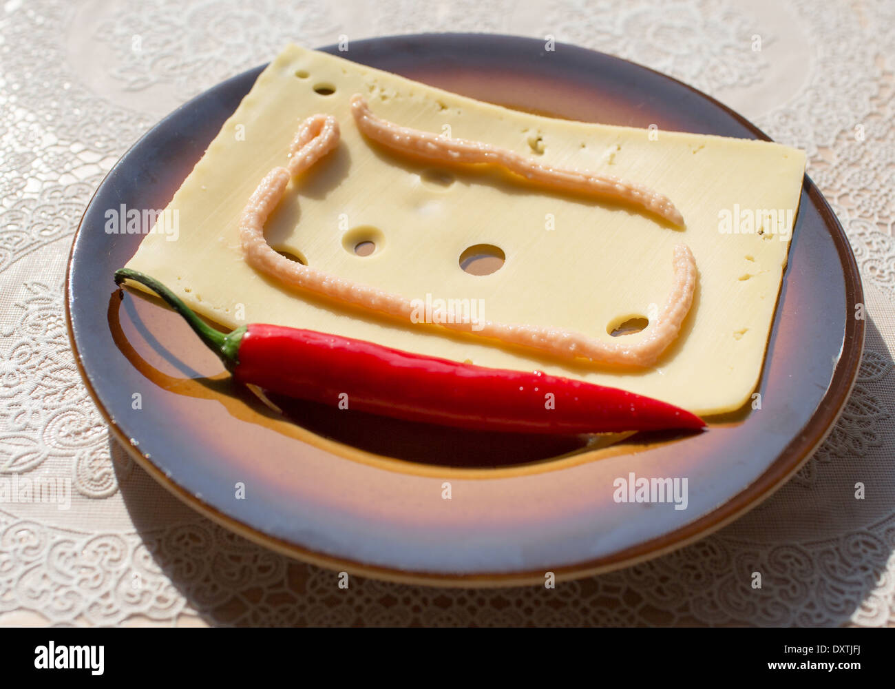 Appetizer between meals, chili pepper, paste caviar and cheese Stock ...