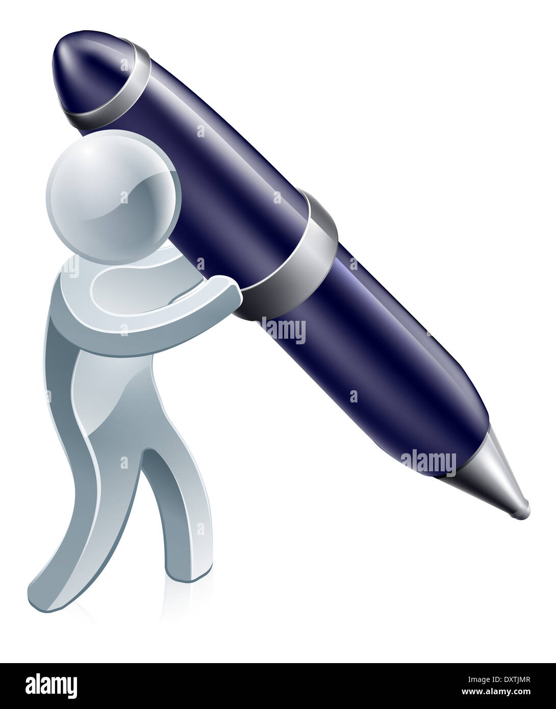 Pen silver man illustration, a silver mascot holding a huge pen Stock ...