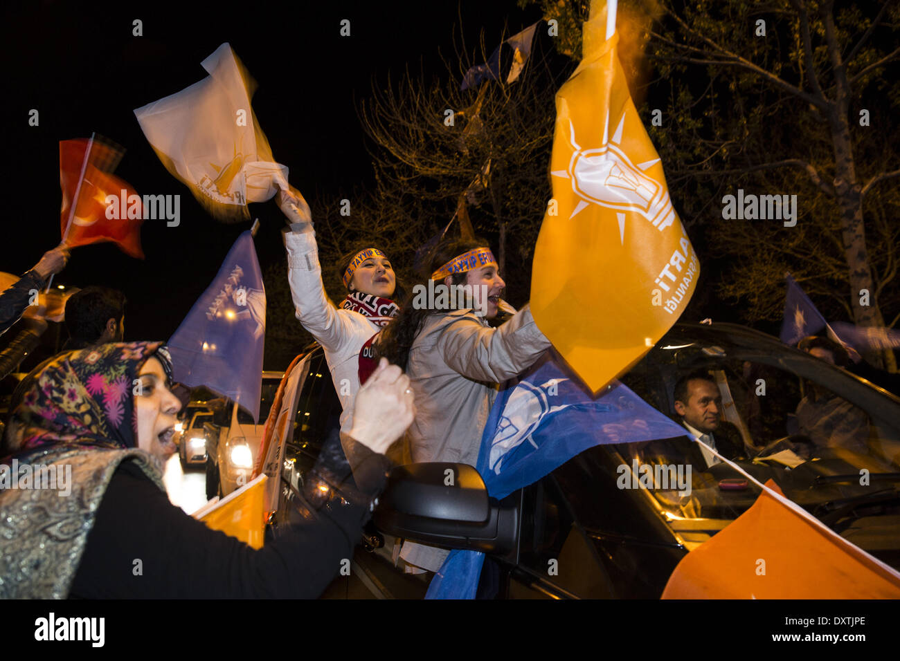 Istanbul, Turkey. 30th Mar, 2014. AKP supporters rally at the party ...