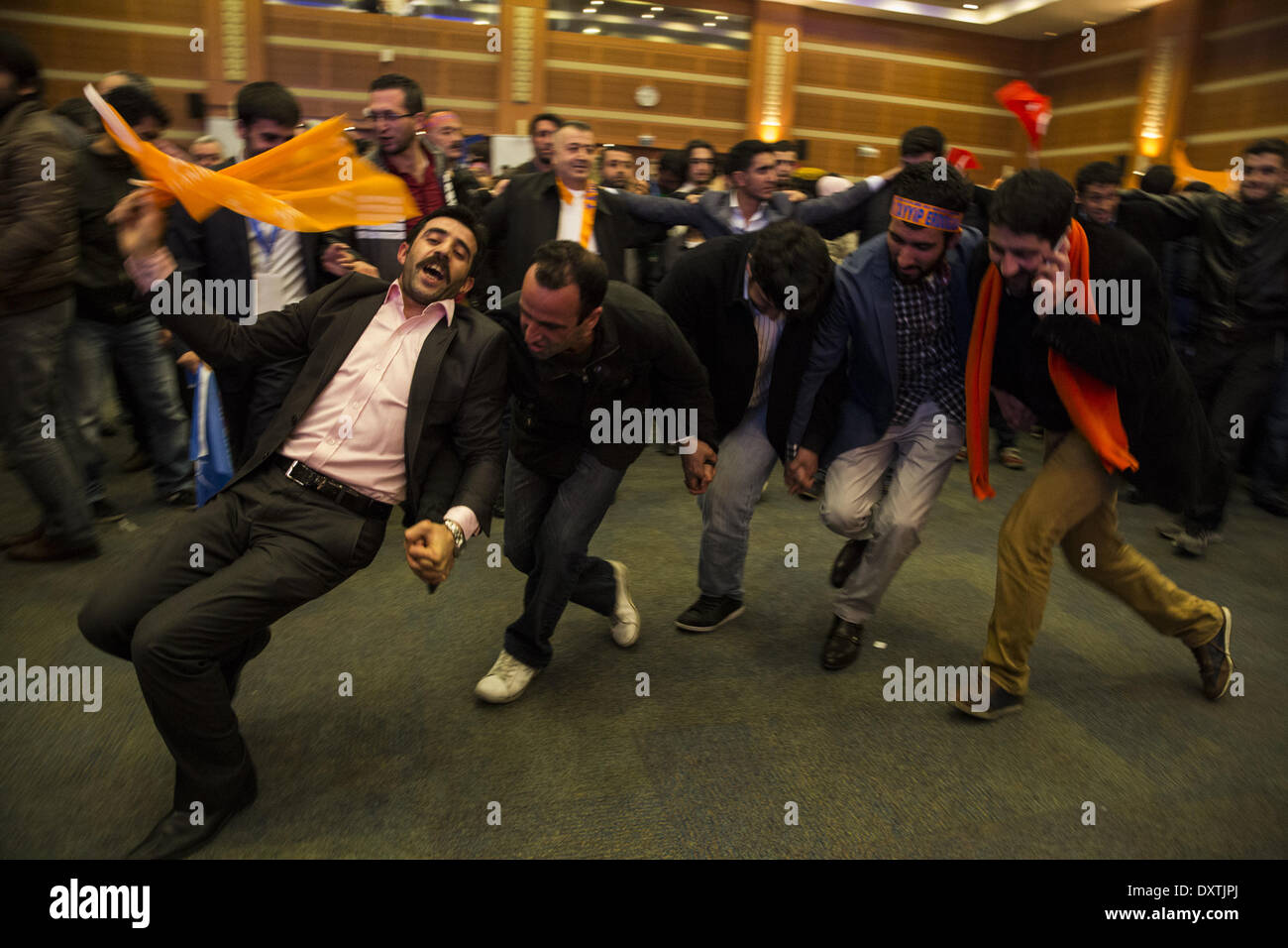 Istanbul, Turkey. 30th Mar, 2014. AKP supporters dance at the party ...