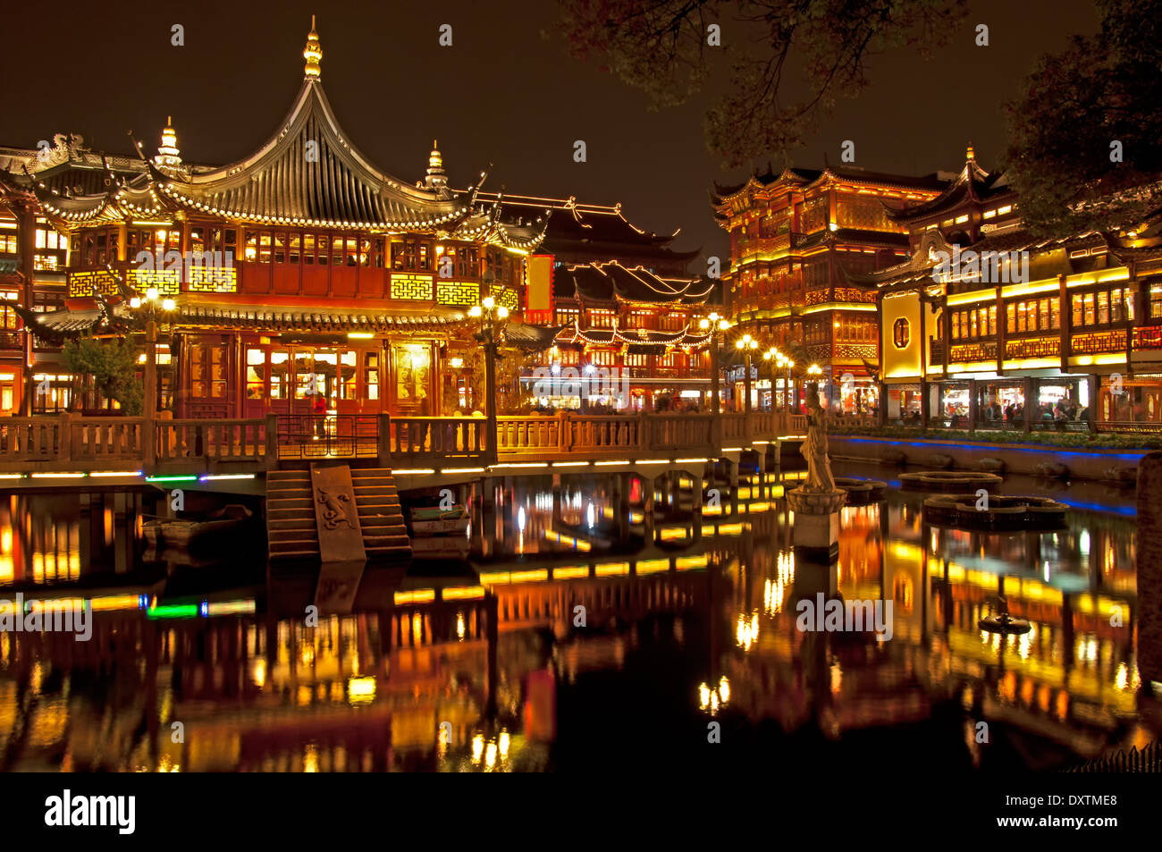 View on night lights of the old town. Shanghai China Stock Photo ...