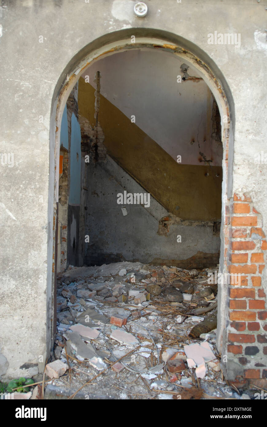fragment of the old brick building destroyed Stock Photo - Alamy