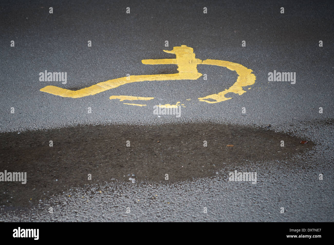 faded disabled parking sign and puddle Stock Photo - Alamy
