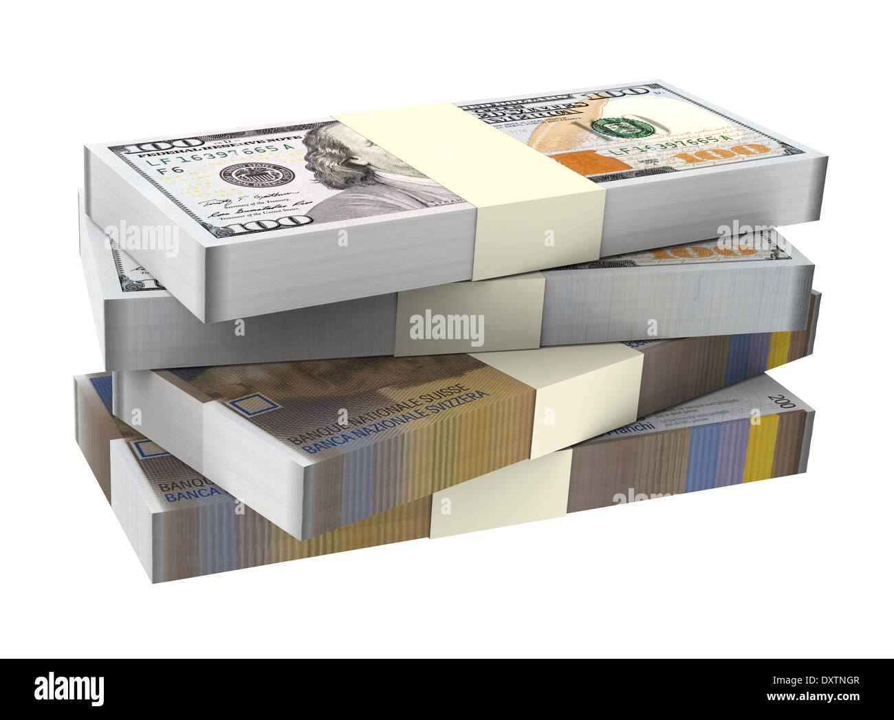 Dollars and Swiss money isolated on white background Stock Photo - Alamy