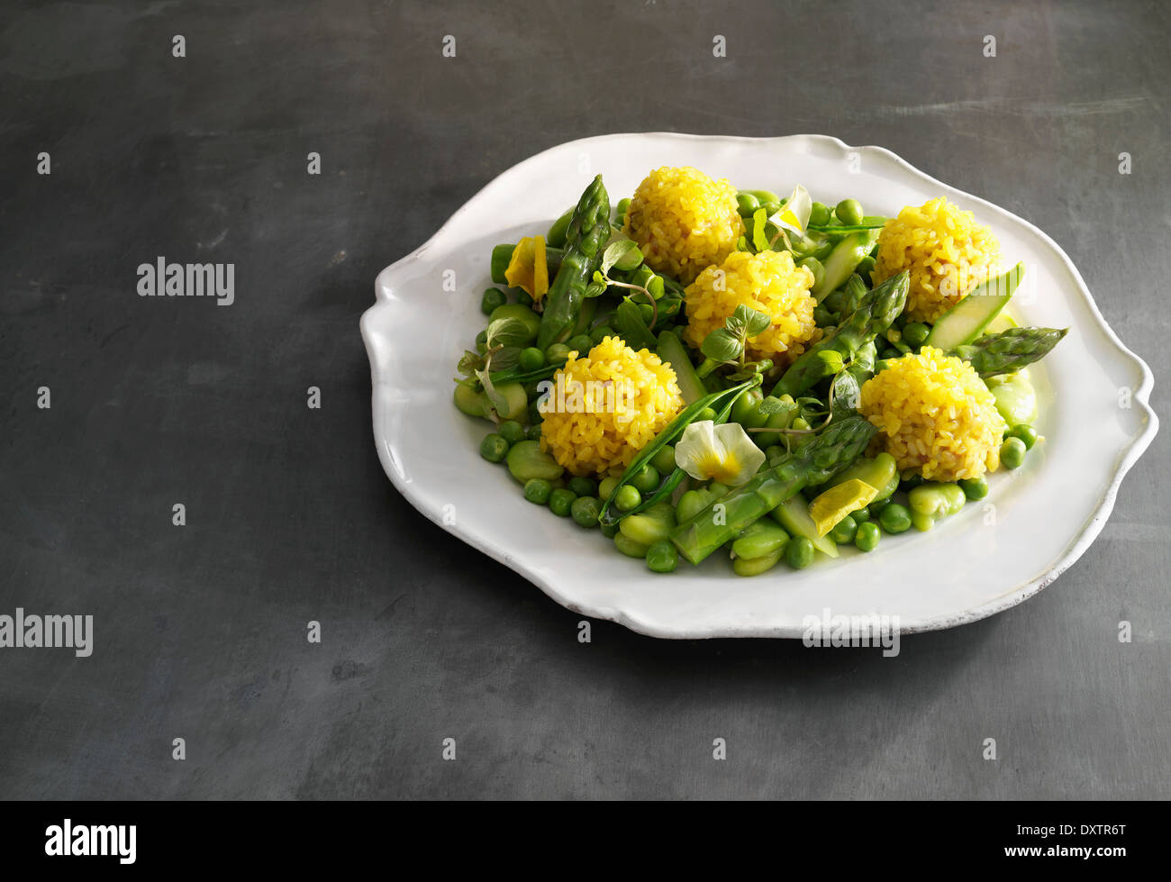 Sticky rice balls with green vegetables Stock Photo - Alamy