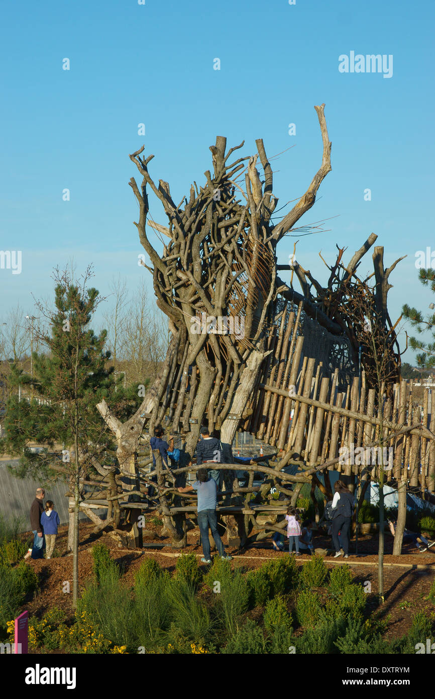 London. wood climbing structure in playground Olympic Park London Stock ...