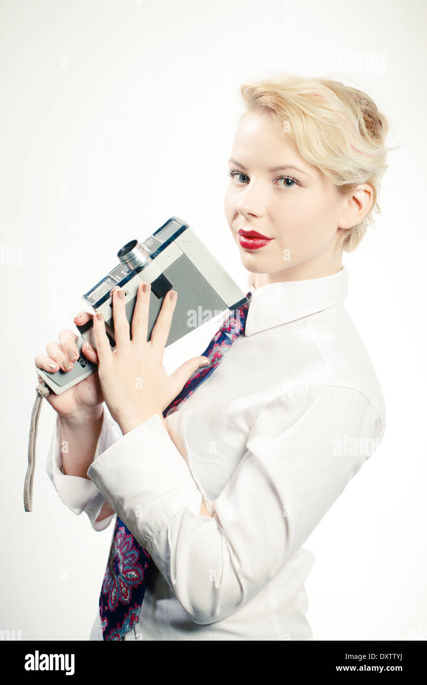 Woman with video camera hi-res stock photography and images - Alamy