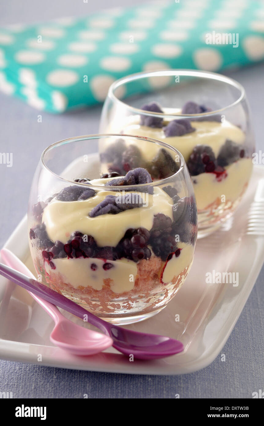 Blackberry and crystallized violet tiramisu Stock Photo - Alamy