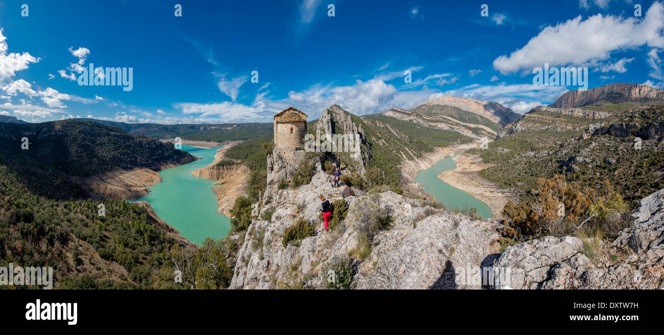 Chapel of La Pertusa in Àger, Lleida, Spain, perched over the Canelles ...