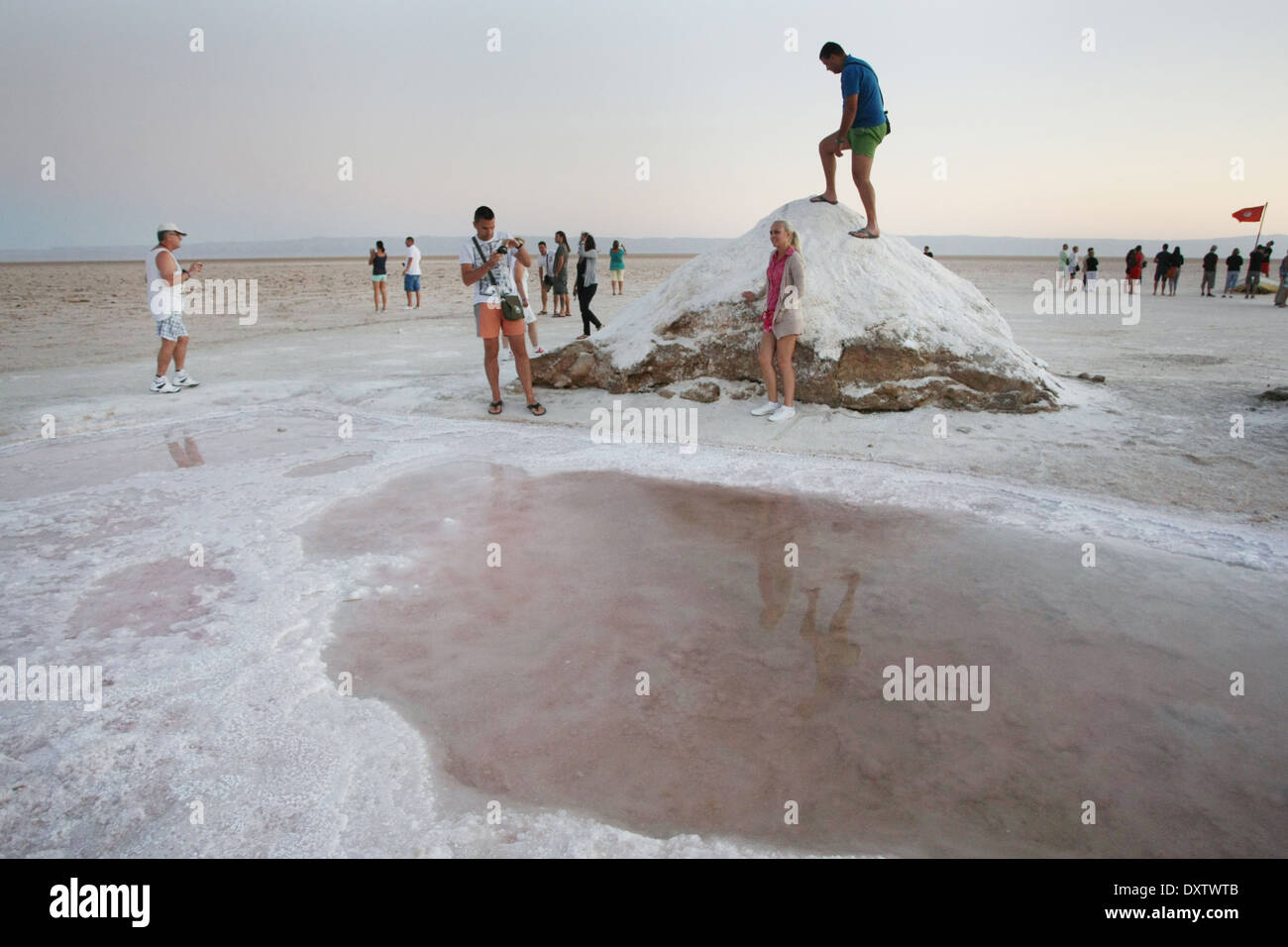 Tourists at Chott El Jerid, a large salt lake in southern Tunisia Stock ...