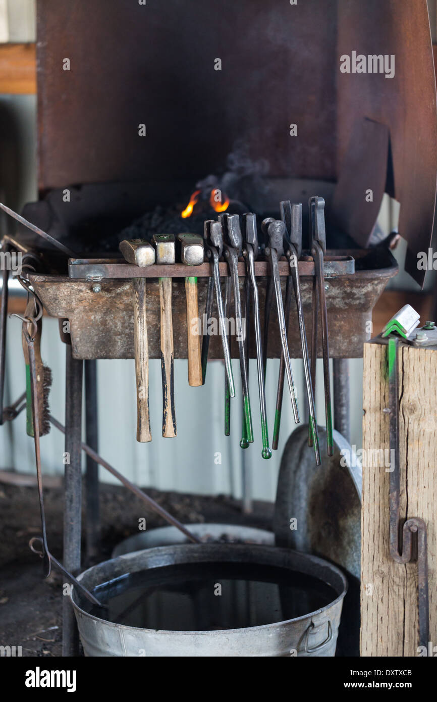 Tools of the blacksmith in blacksmith shop Stock Photo - Alamy