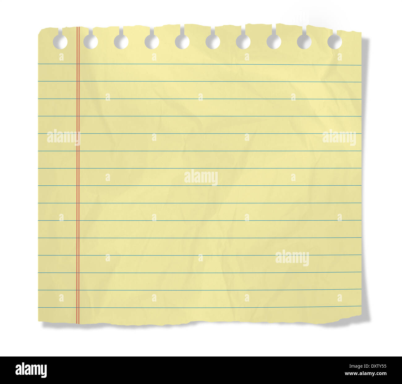 piece of yellow notebook sheet isolated on white Stock Photo - Alamy