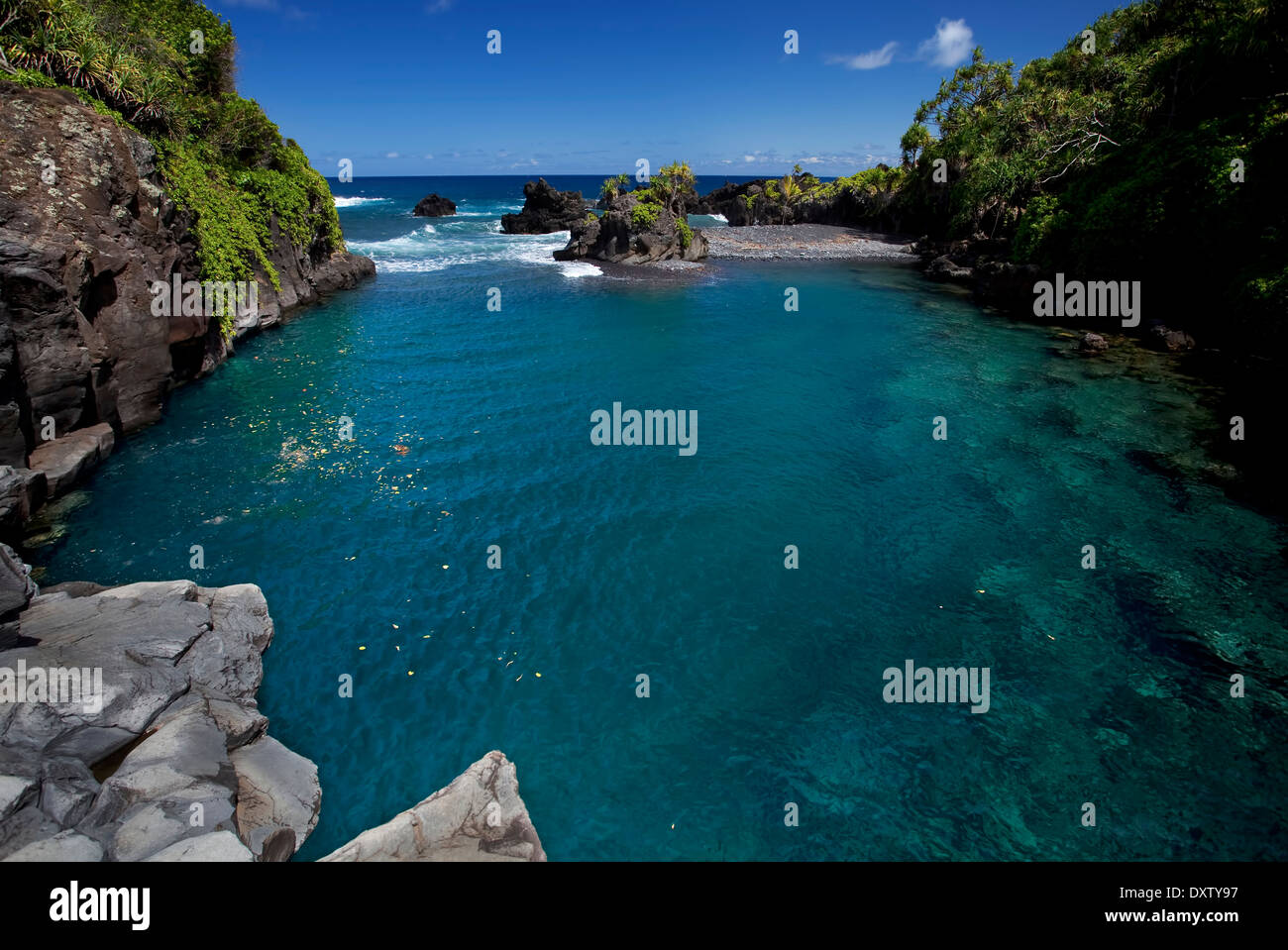 Venus Pool's blue water; Hana, Maui, Hawaii, United States of America ...