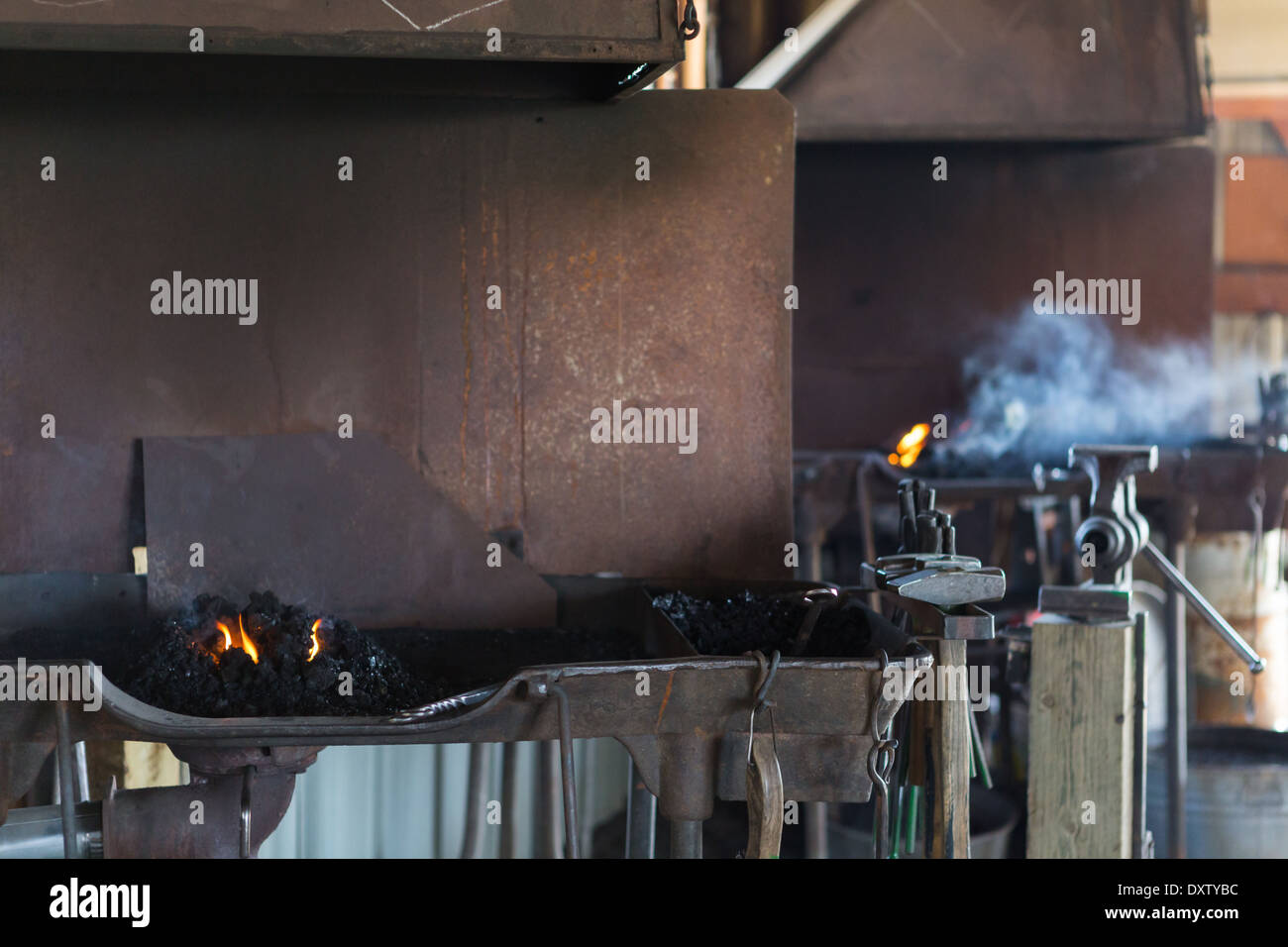 Working forge of the blacksmith in old shop Stock Photo - Alamy
