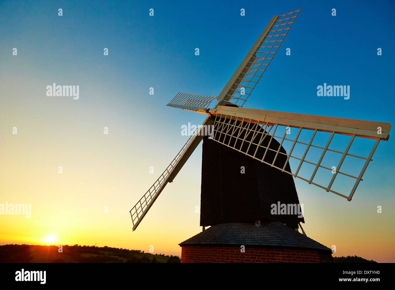 General view of Brill windmill in Buckinghamshire pictured at sunset ...