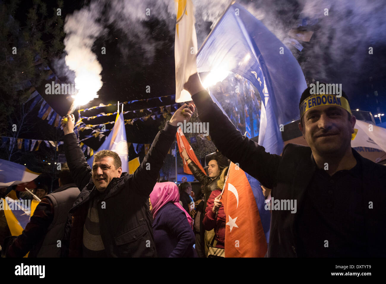Istanbul, Turkey - 2014::03:30 - AKP supporters rally at the party ...