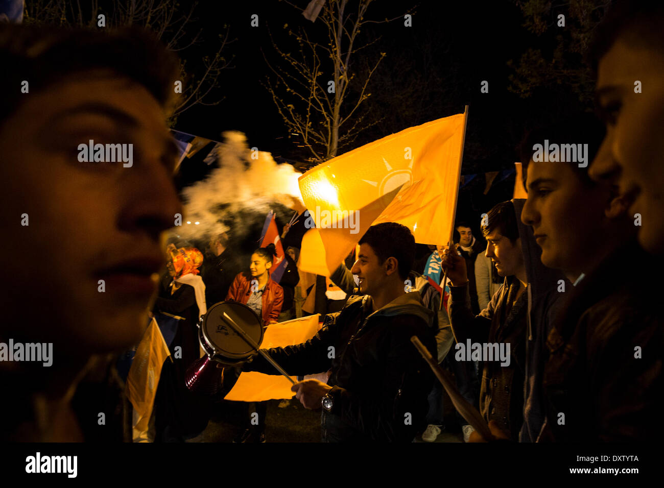 Istanbul, Turkey - 2014::03:30 - AKP supporters rally at the party ...