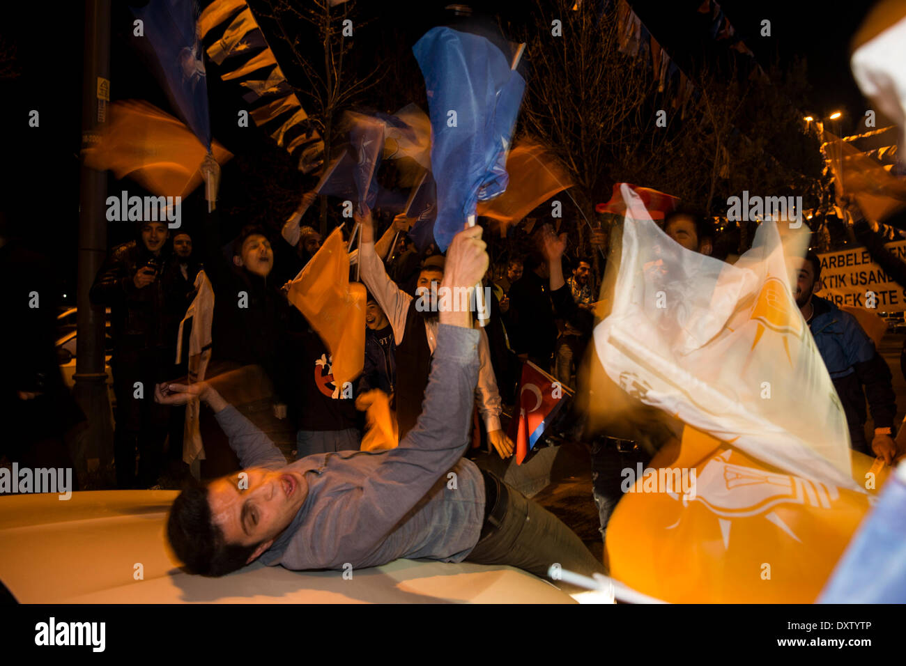 Istanbul, Turkey - 2014::03:30 - AKP supporters rally at the party ...