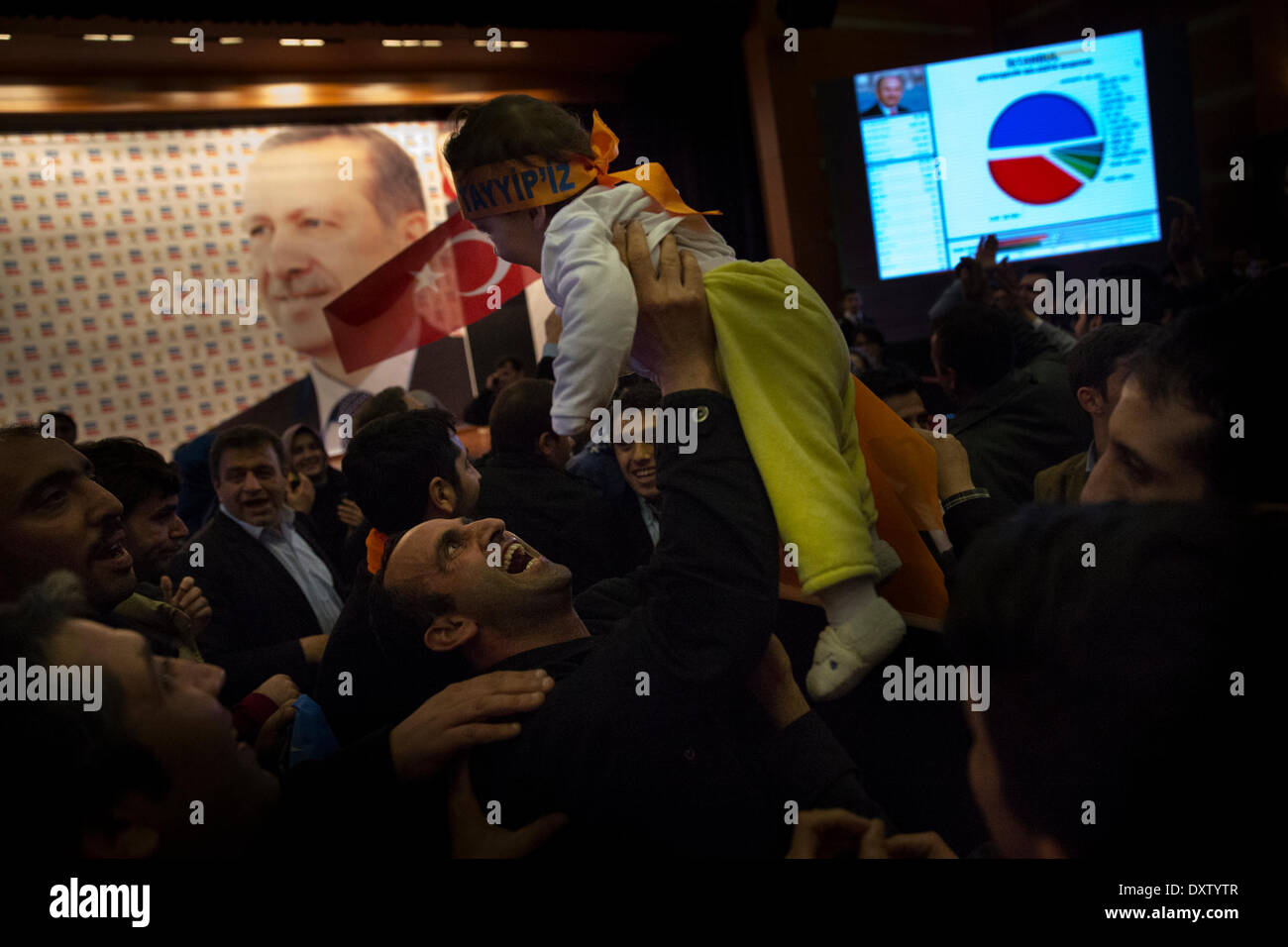 Istanbul, Turkey - 2014::03:30 - AKP supporters rally at the party ...