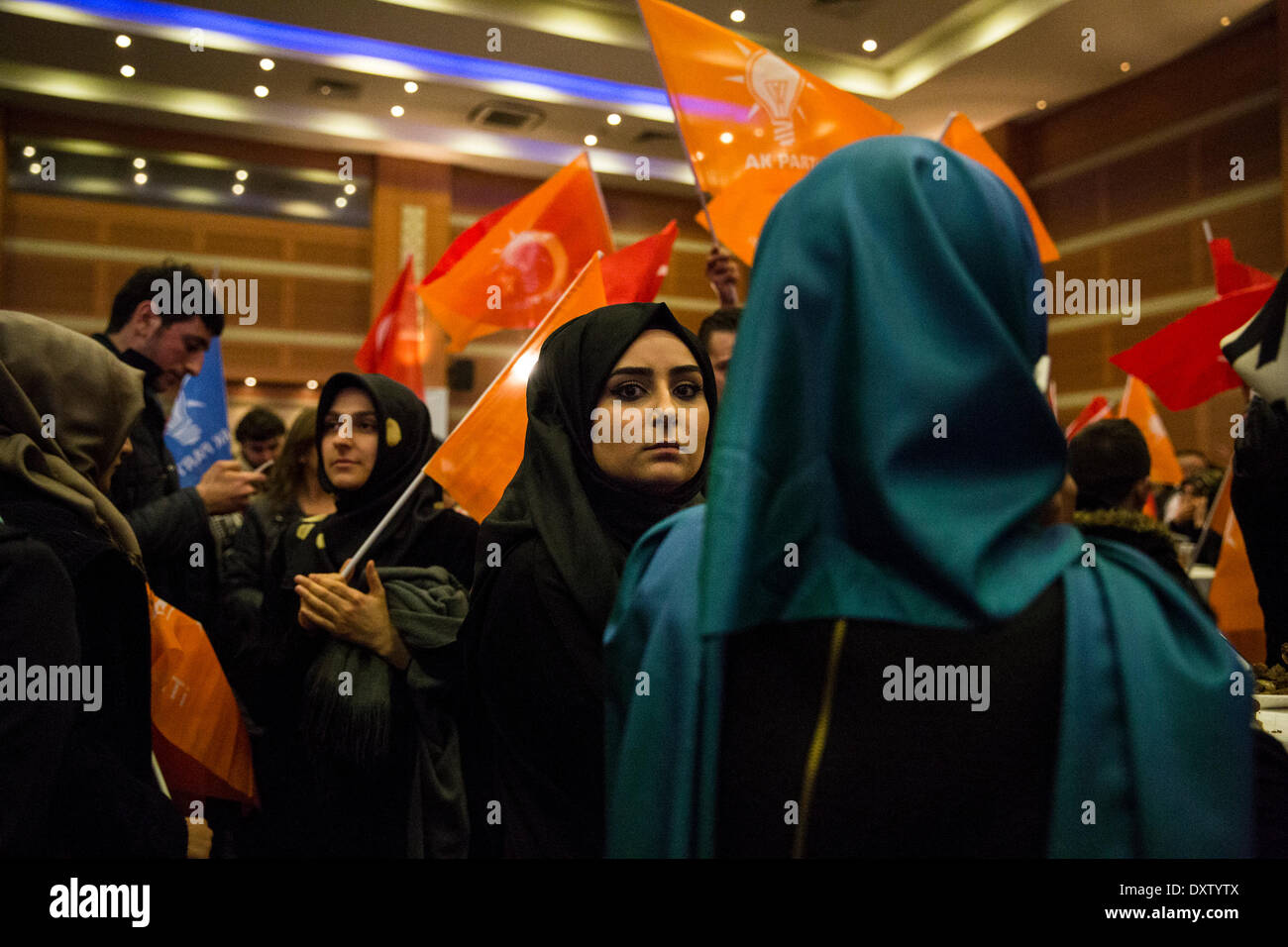 Istanbul, Turkey - 2014::03:30 - AKP supporters rally at the party ...