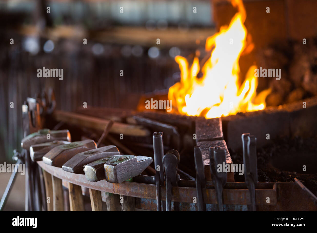 Working forge of the blacksmith in old shop Stock Photo - Alamy