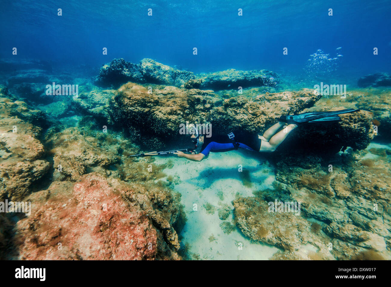 Man underwater with harpoon hi-res stock photography and images - Alamy