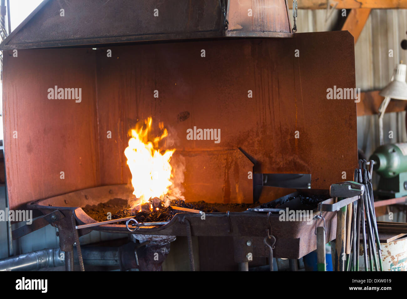 Working forge of the blacksmith in old shop Stock Photo - Alamy