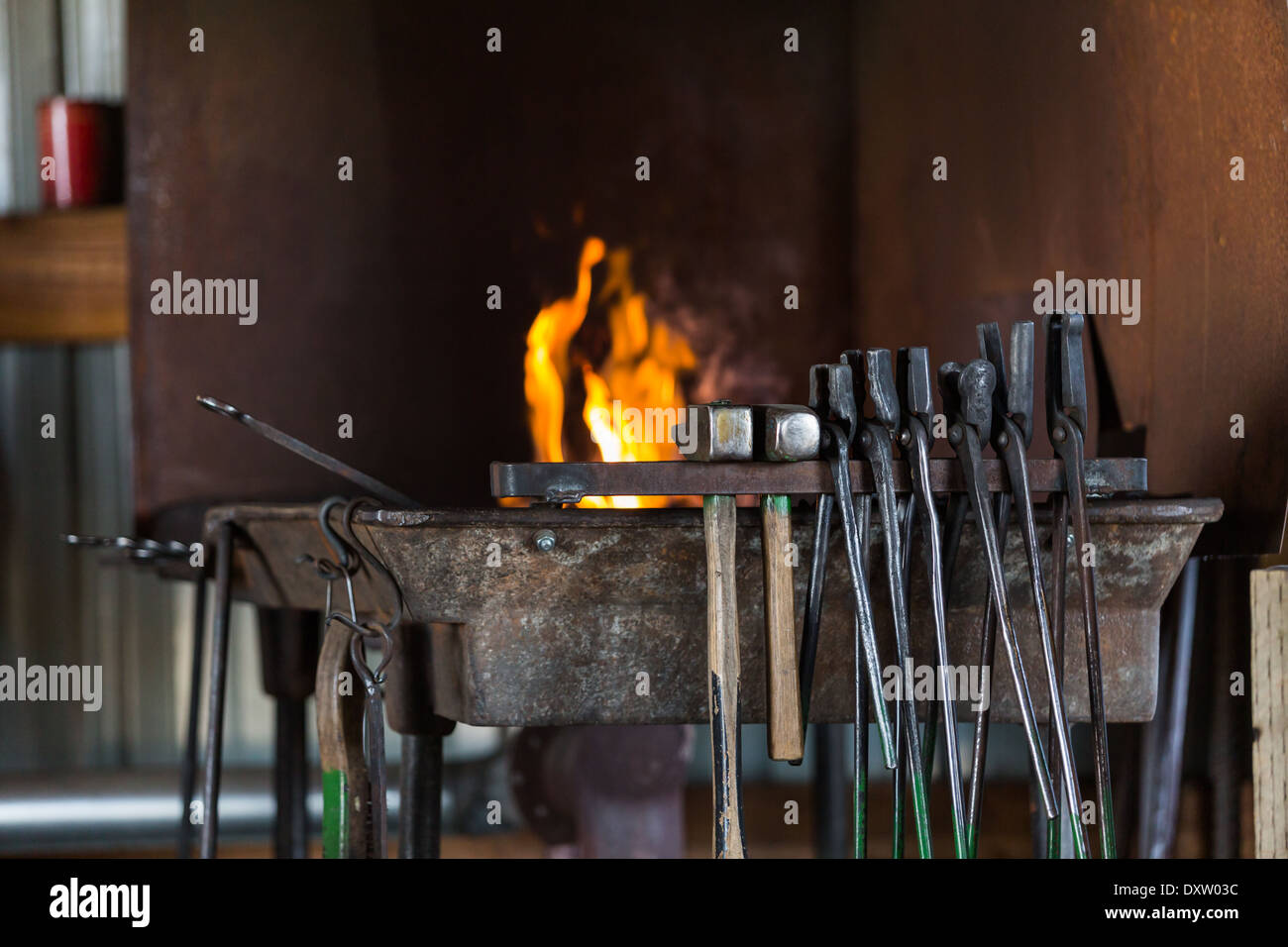 Working forge of the blacksmith in old shop Stock Photo - Alamy