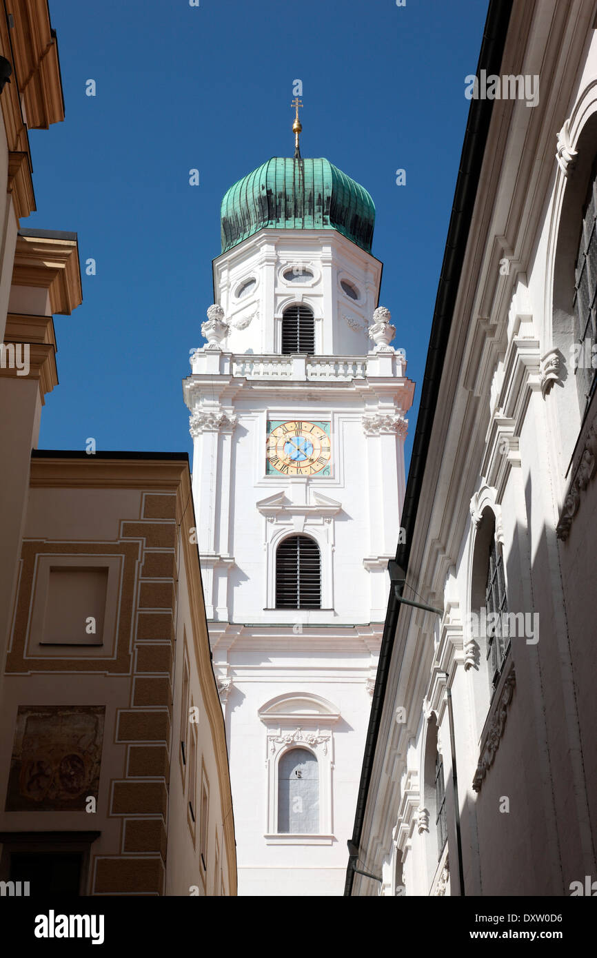 One of twin 18th century baroque clock towers in St Stevens Cathedral ...