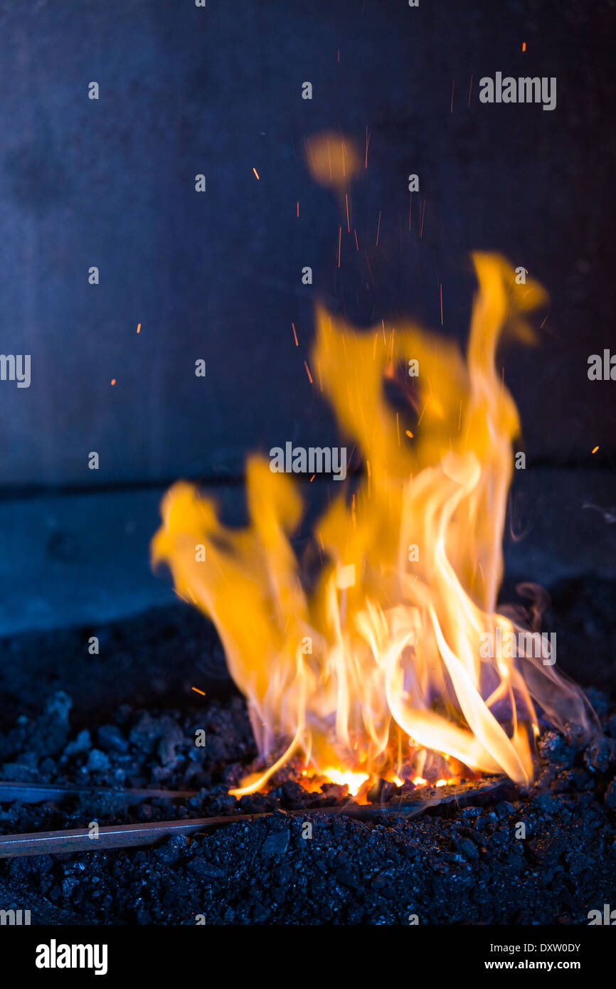 Working forge of the blacksmith in old shop Stock Photo - Alamy