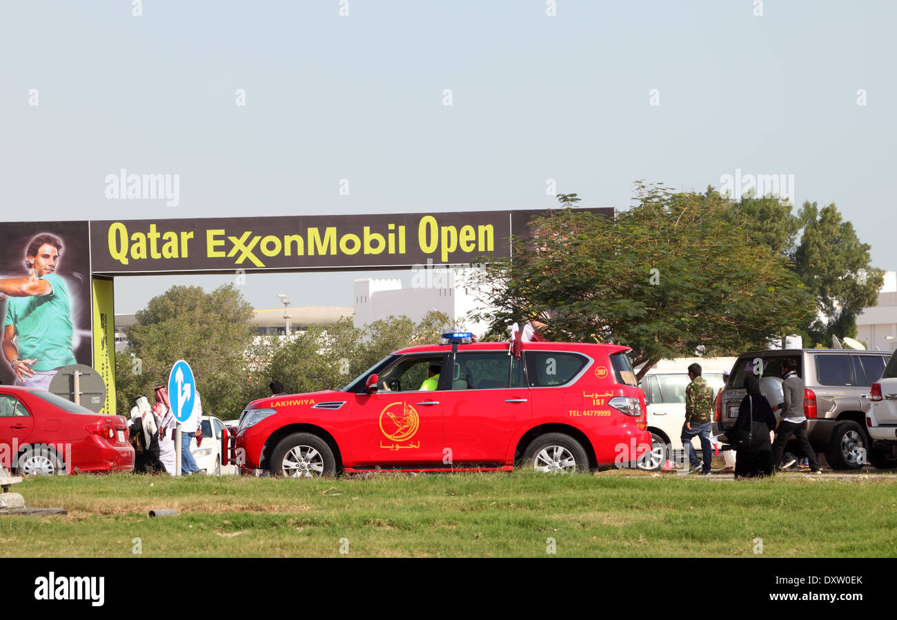 Red Police Nissan Patrol in Doha, Qatar, Middle East Stock Photo - Alamy