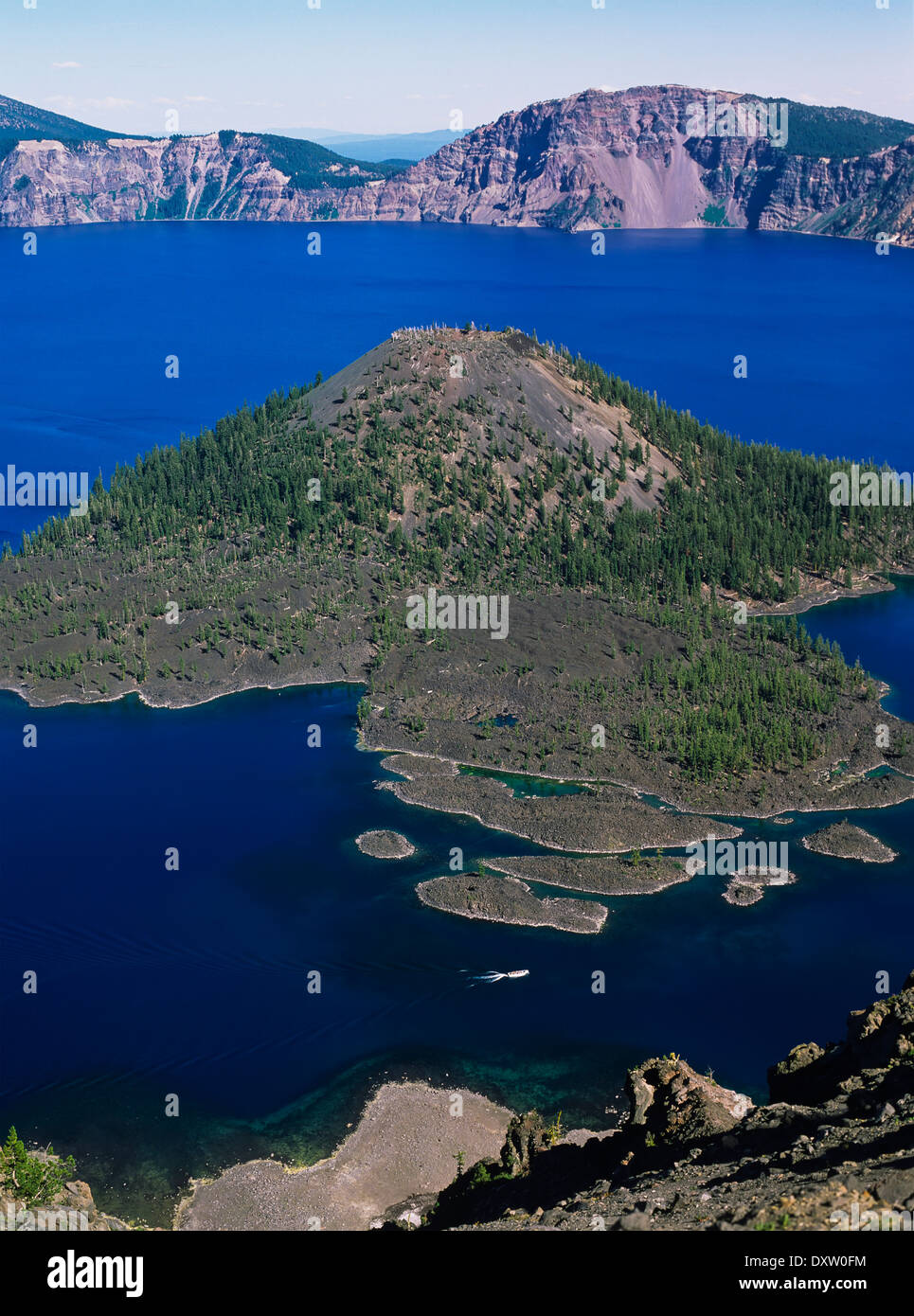 Wizard Island in Crater Lake; Mazama, Oregon, United States of America ...